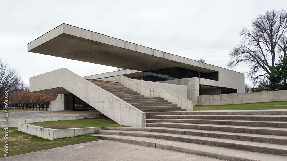 Massive brutalist concrete structure with exposed beams, raw ...