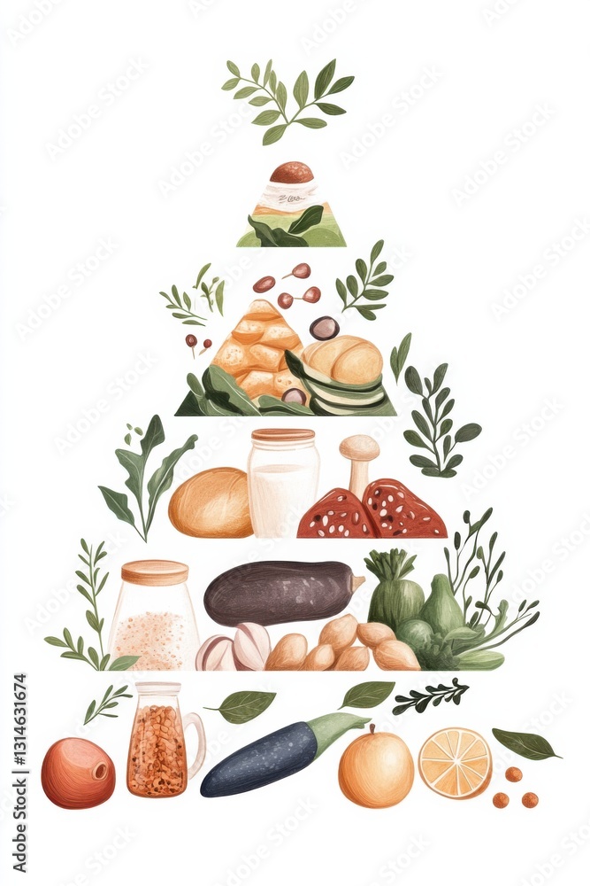 Minimalist illustration emphasizes food pyramid and healthy eating ...