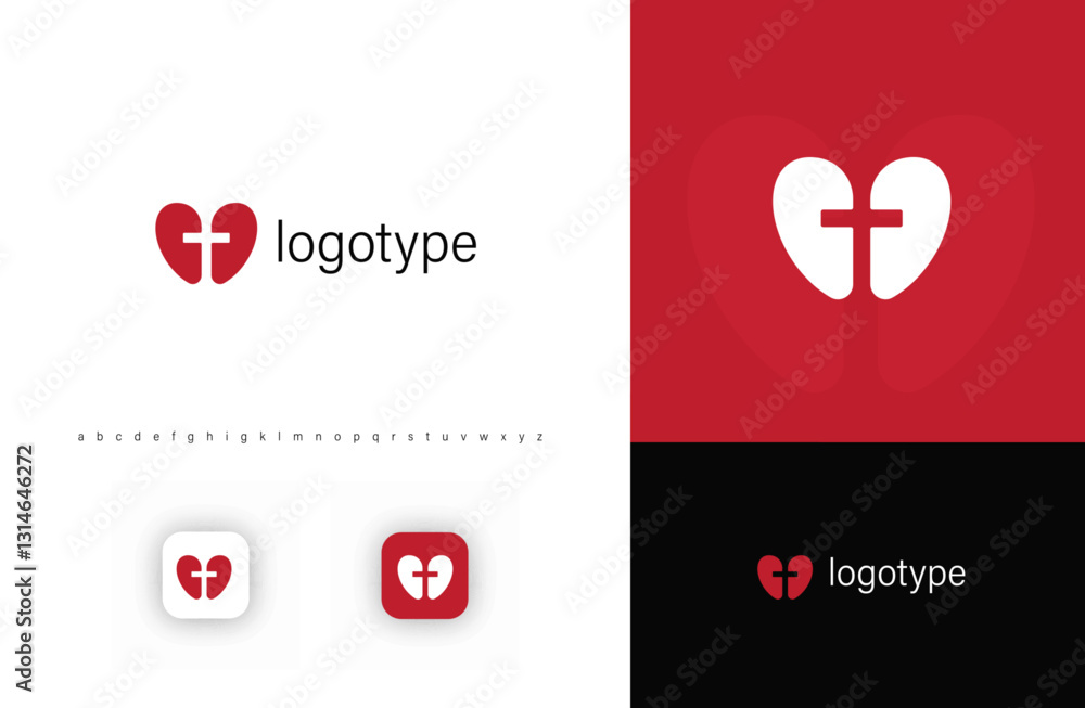Minimalist heart logo with cross, symbolizing love, faith, healthcare ...