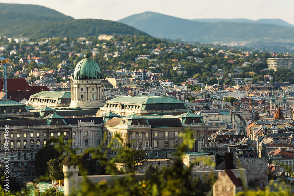 Budapest panoramic view featuring Hungarian Parliament along Danube ...