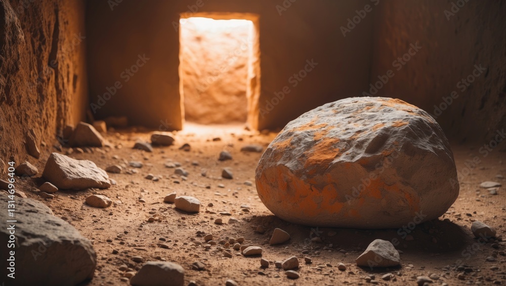 Jesus Christ resurrection. Christian Easter theme. Empty tomb of Jesus ...