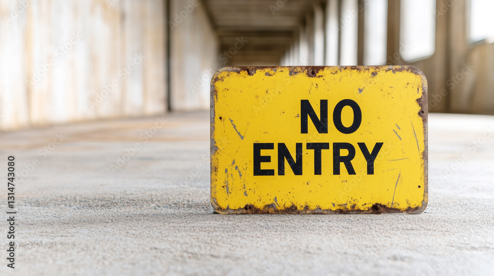 Stock-Foto „Rusted no entry warning sign lying abandoned on concrete ...