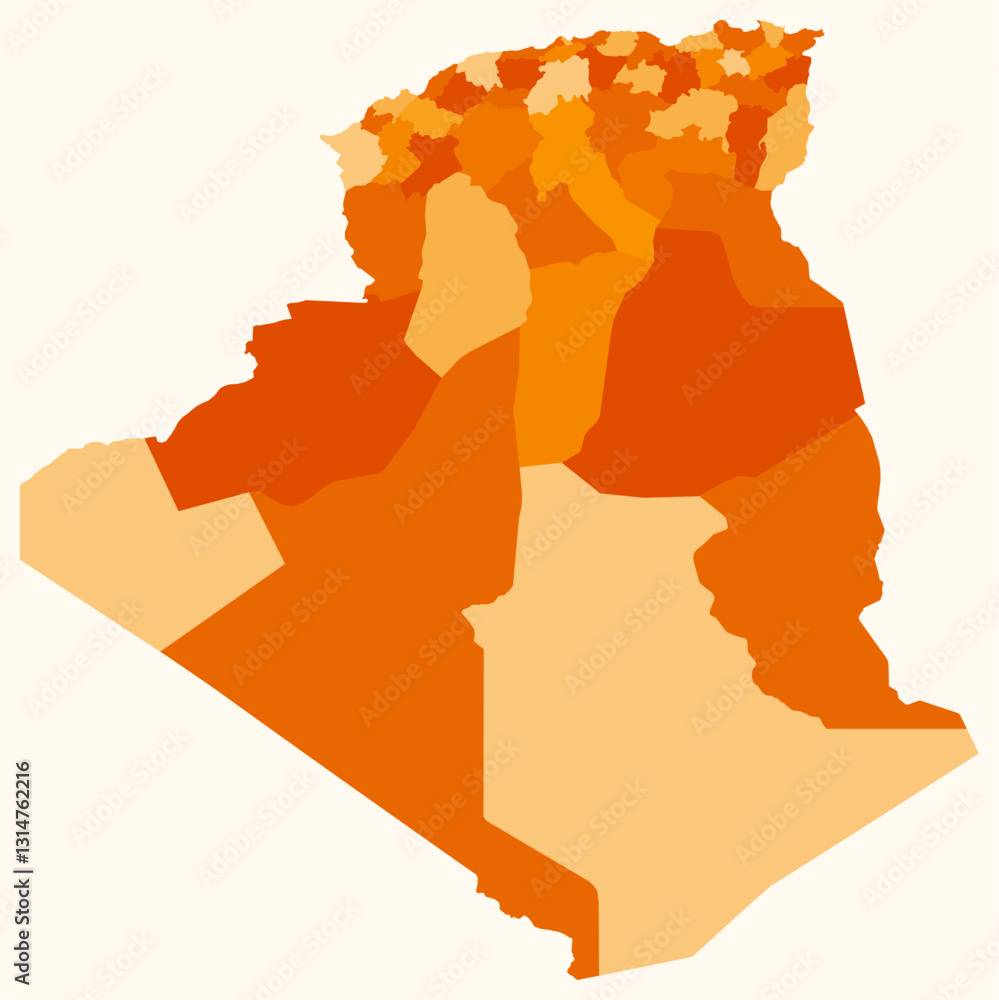 Map of Algeria with regions. Just a simple country border map with ...