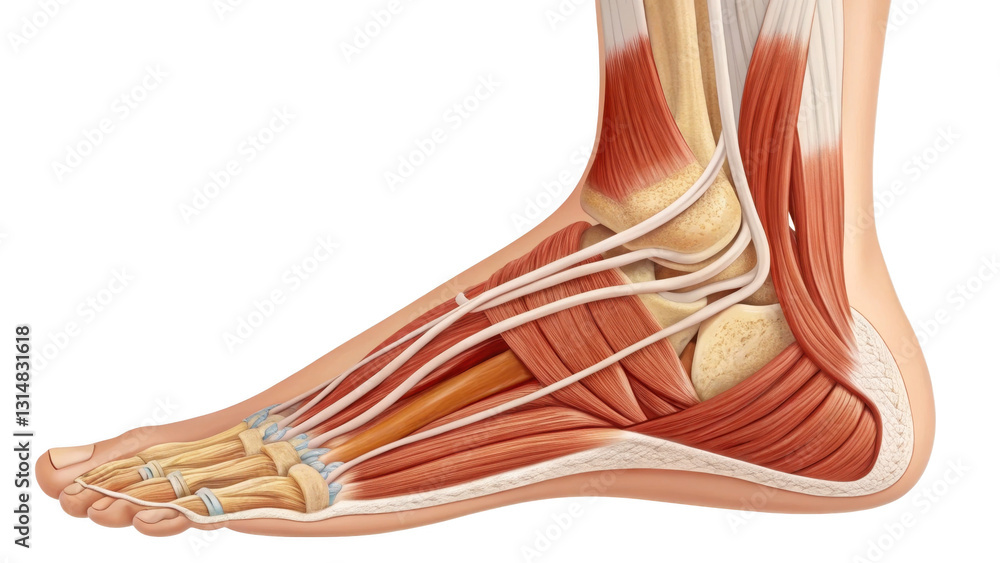 Anatomical Illustration Of Foot Muscles Showing Tendons Bones And