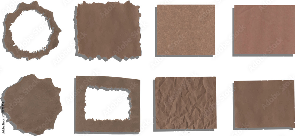Set of kraft paper with rough cut edges for writing messages. Cardboard ...
