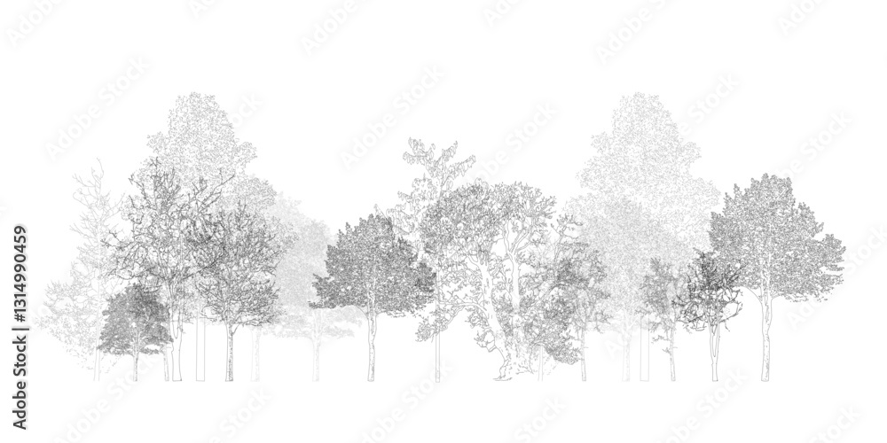 Architectural Drawings, Minimal style cad tree line drawing, Side view ...