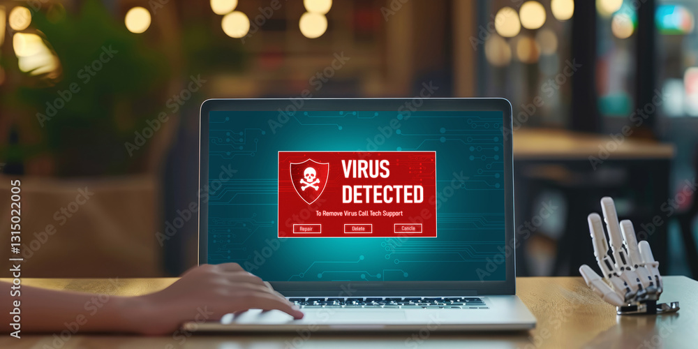 Virus warning alert on computer screen detected brisk cyber threat ...