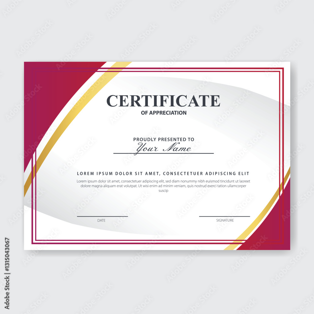 Red-gold certificate design, blank template, white background Stock ...