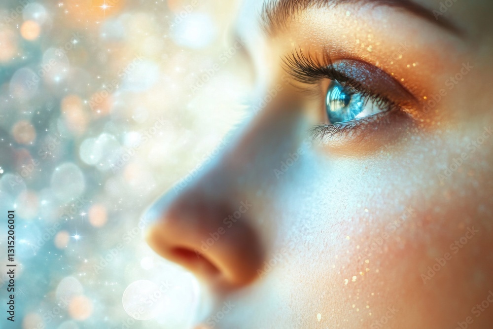 Emerging brilliance of a woman's eye with sparkling reflections in a ...