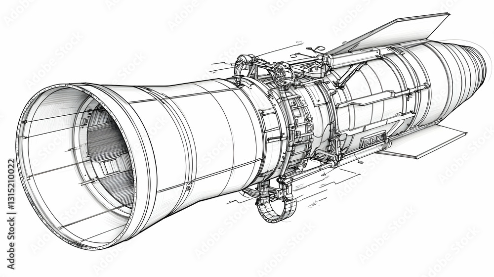 Jet engine design blueprint, detailed technical drawing, aerospace ...