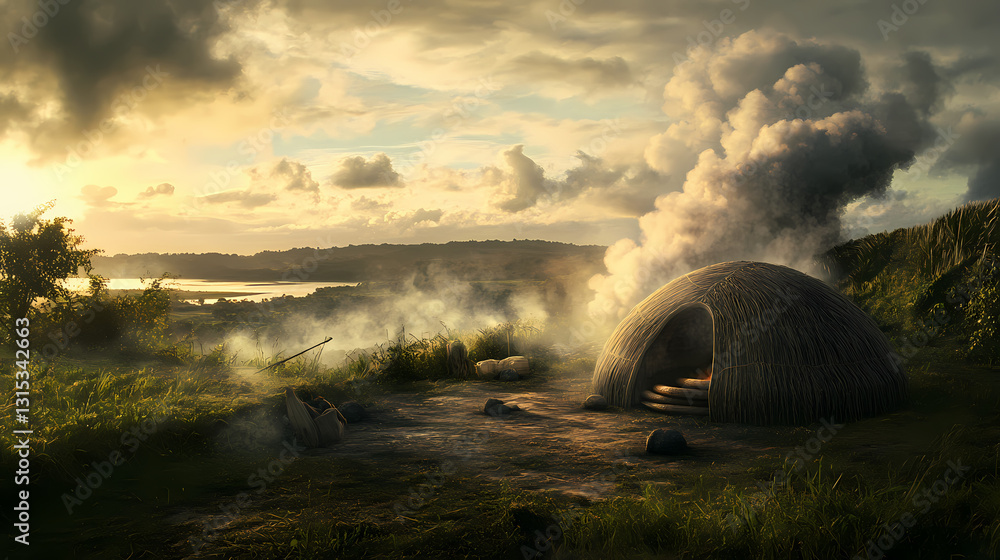 Surreal maori hangi: ethereal earth oven cooking, captured in dreamlike ...