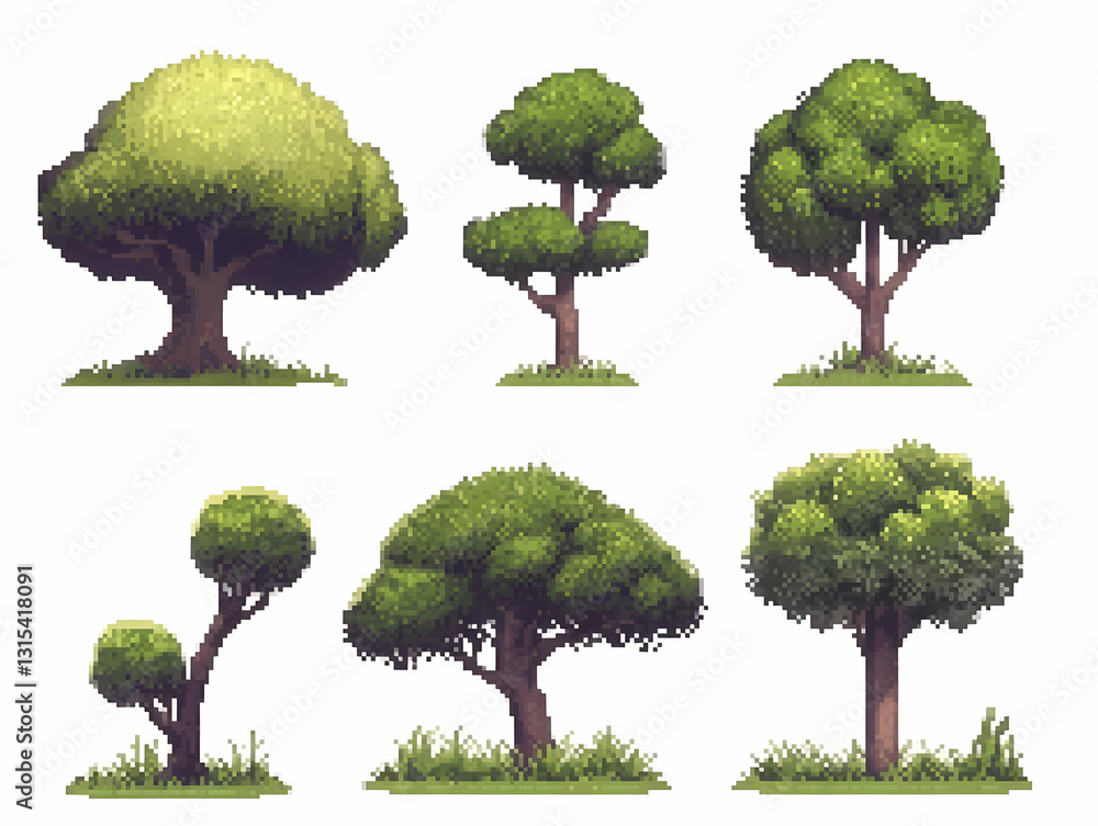 Pixel Art Tree Sprites Stock Illustration | Adobe Stock