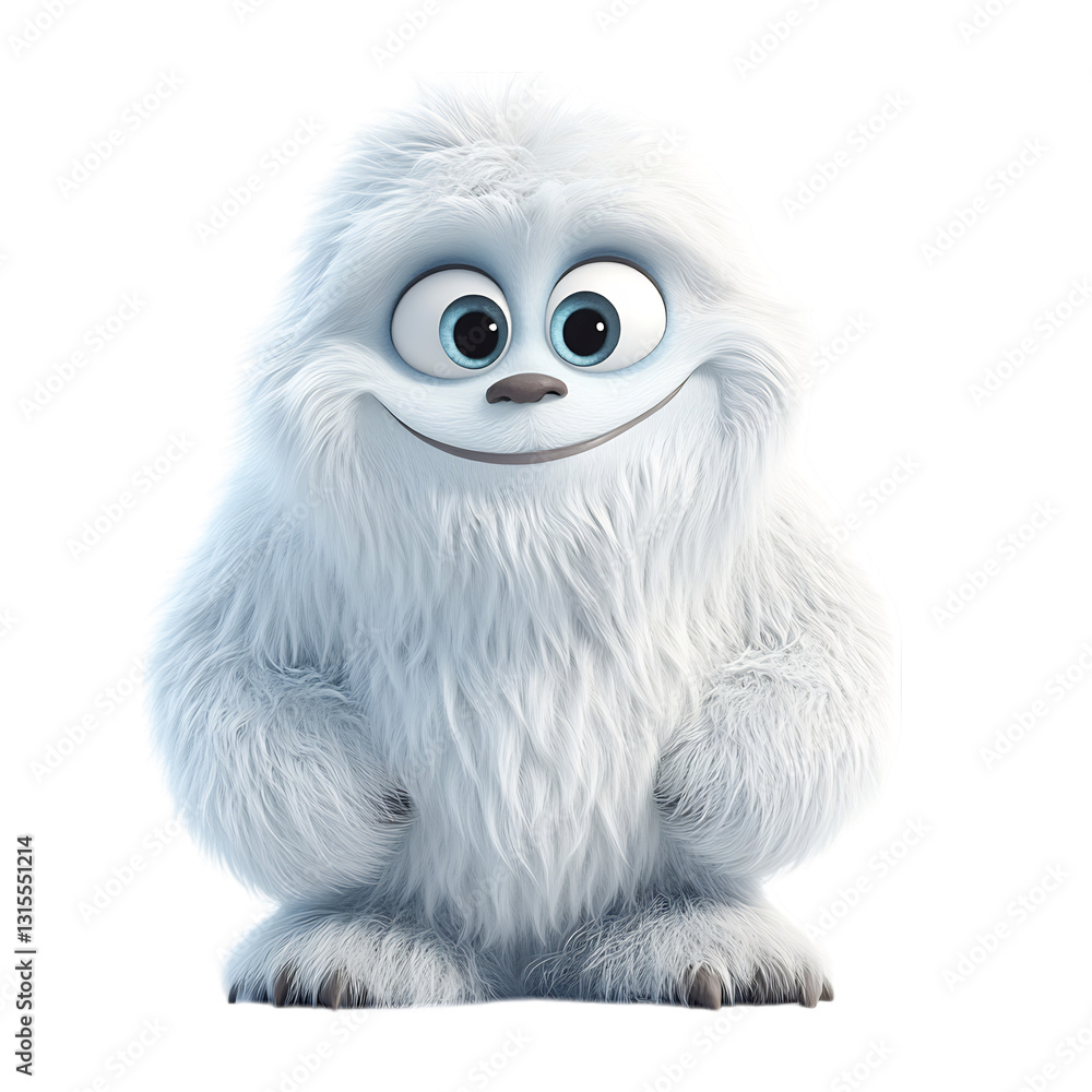 Fluffy 3D Cartoon Yeti with Soft Furry Body Isolated on Transparent ...