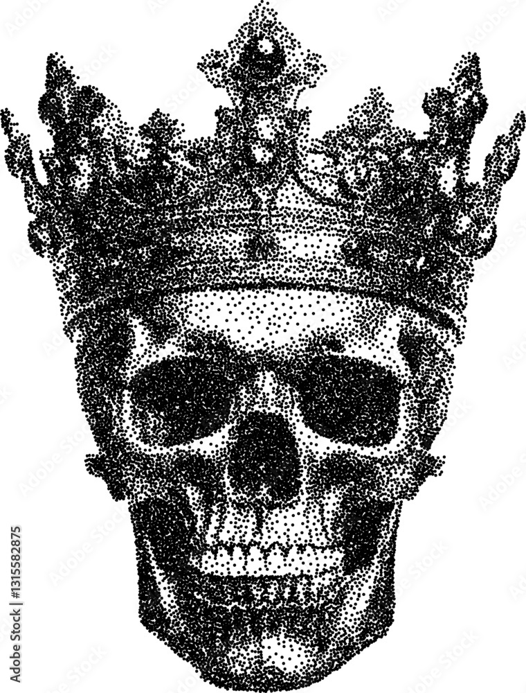 Vector de Stock Skull vintage y2k stipple art, king halftone stipple ...