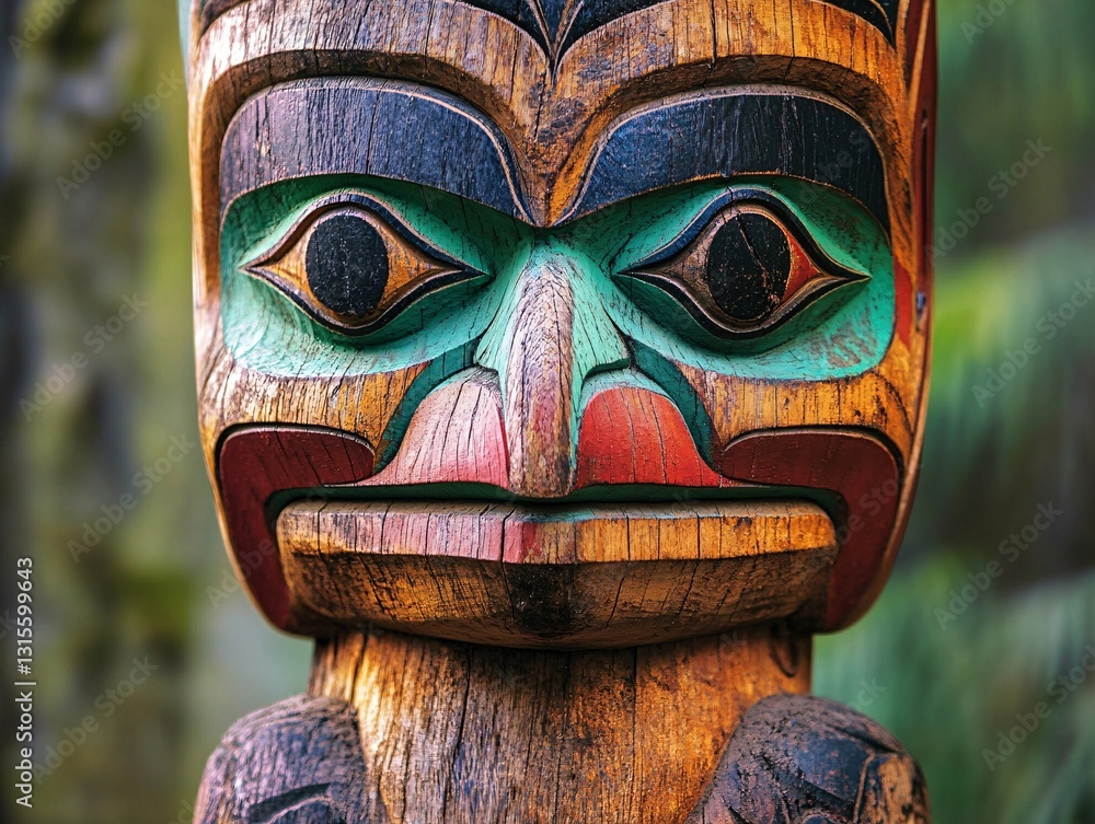 Vividly Painted Indigenous Totem Symbolizing Cultural Heritage and ...