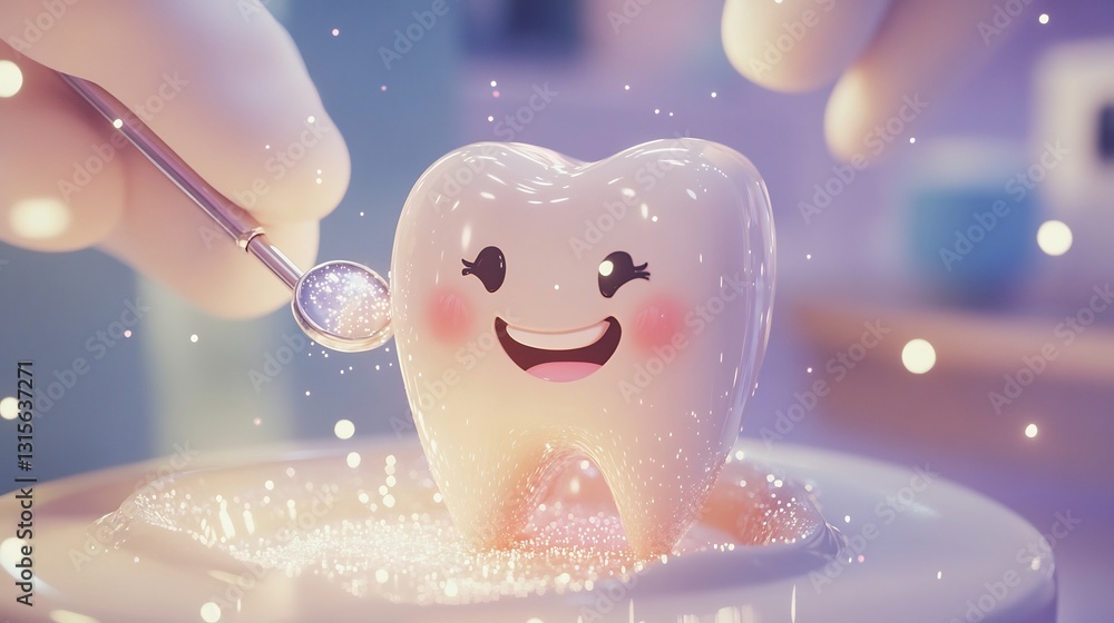 Animated cartoon of a tooth getting a cleaning from a smiling dentist ...