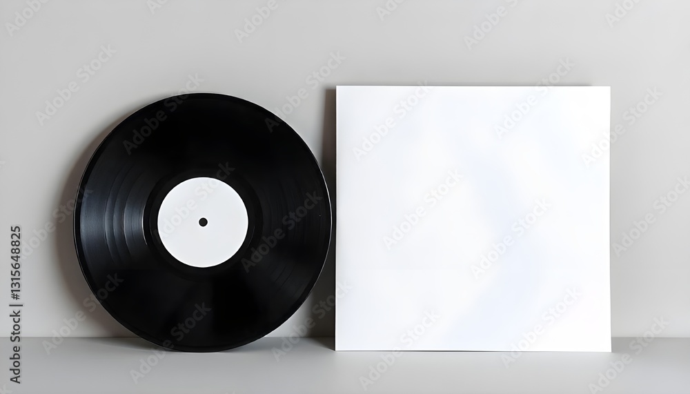 A mockup blank vinyl record paired with a plain white cover, isolated ...
