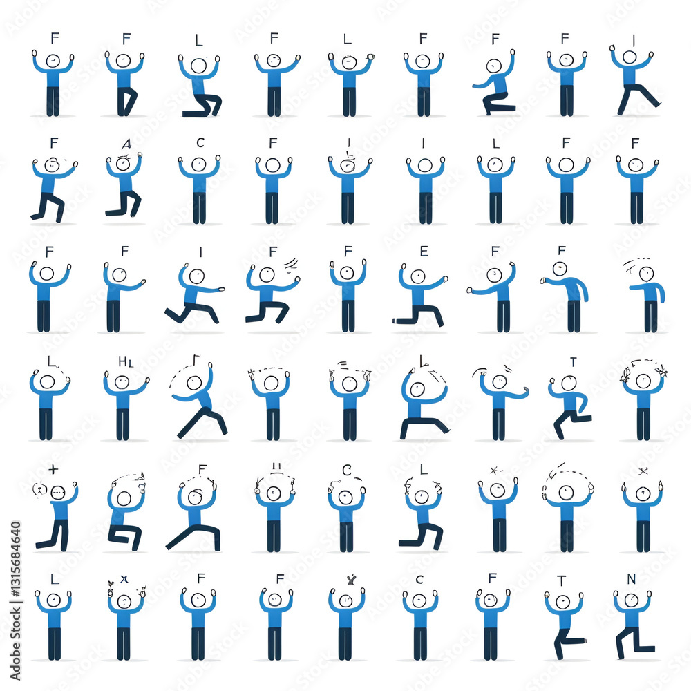 Stick figure human people man action, feelings, and emotions icons ...