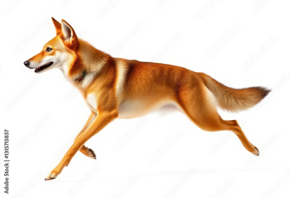 Agile dingo in full stride, muscular physique, sharp features, white ...