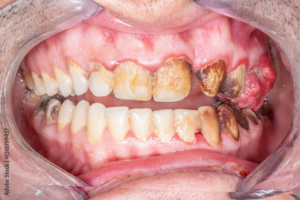 Frontal view of a maxillary arch in a stomatology patient with a poor ...