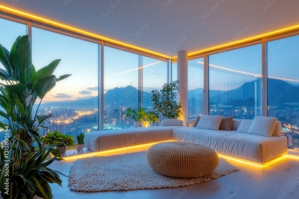 Real Estate PropTech Innovations transforming. Modern living room with ...