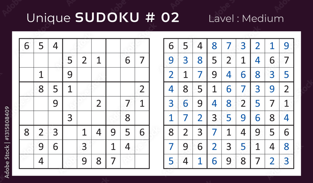 Vector sudoku puzzle with answer. Sudoku, number puzzle game with numbers for kids and adults ...