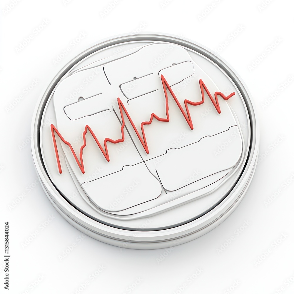 ECG electrode pad in 3D, presented on a white background for medical ...