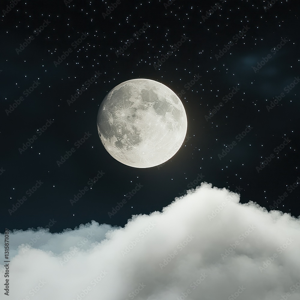 Mystical lunar mist, glowing full moon and crescent moon floating above ...