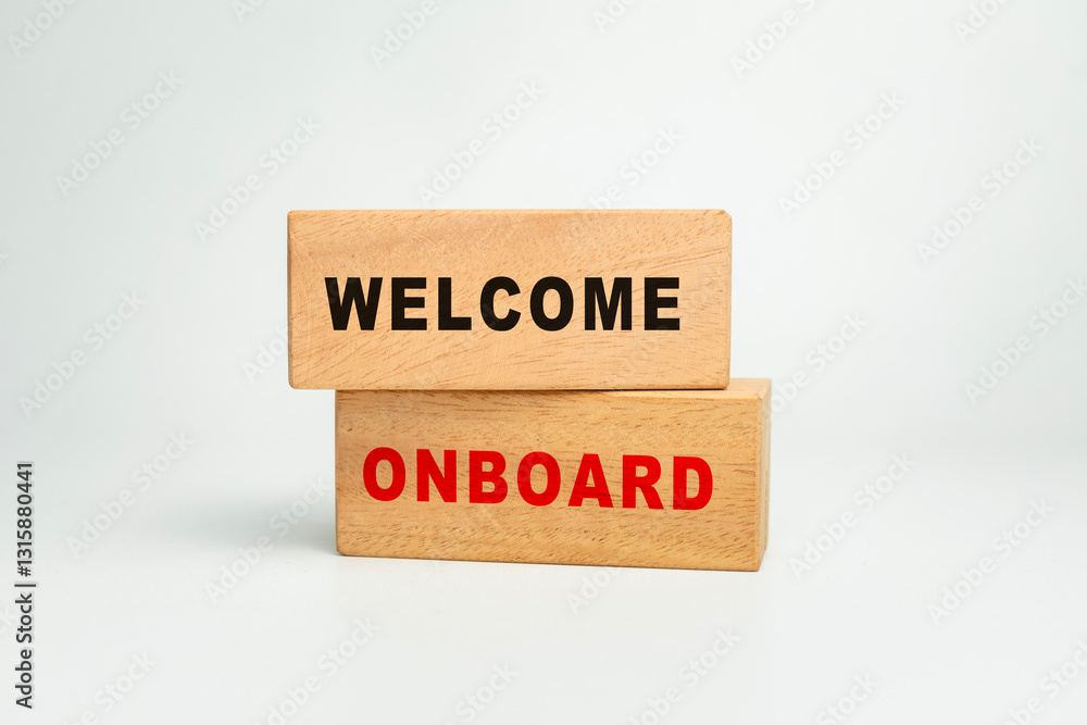 welcome onboard word text on wooden blocks isolated on white background ...