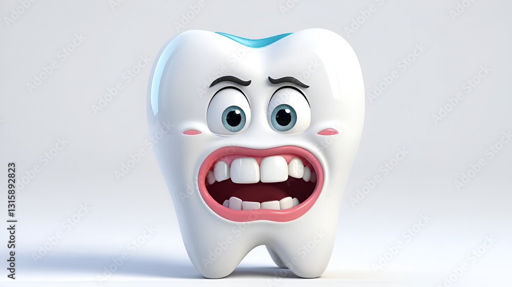 Cartoon 3D animated character of a cracked tooth holding its cheek and ...