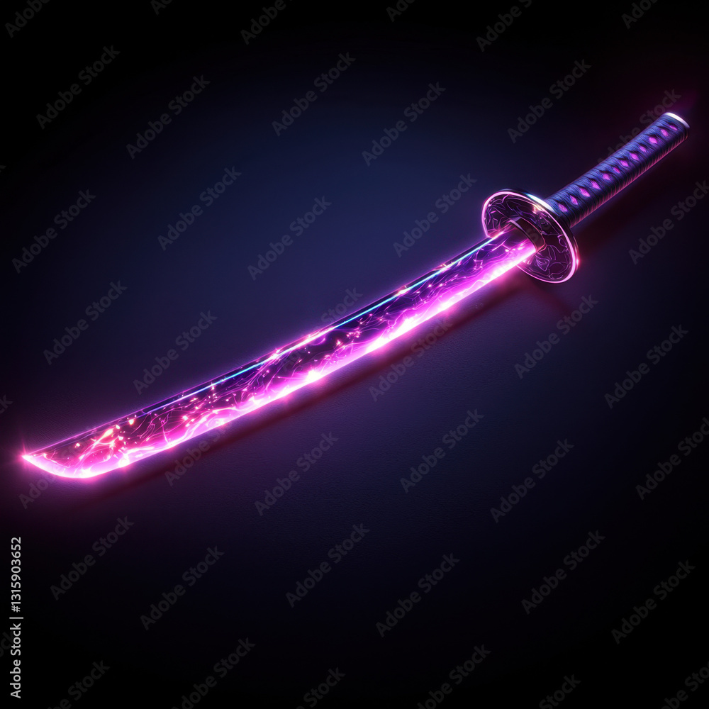 Cyberpunk 3d samurai sword with a glowing blade and animated elements ...