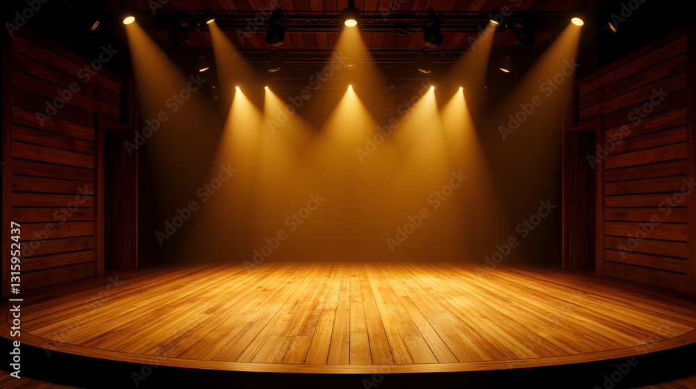 Classic Wooden Stage with Soft Golden Lights Creating an Inviting and ...