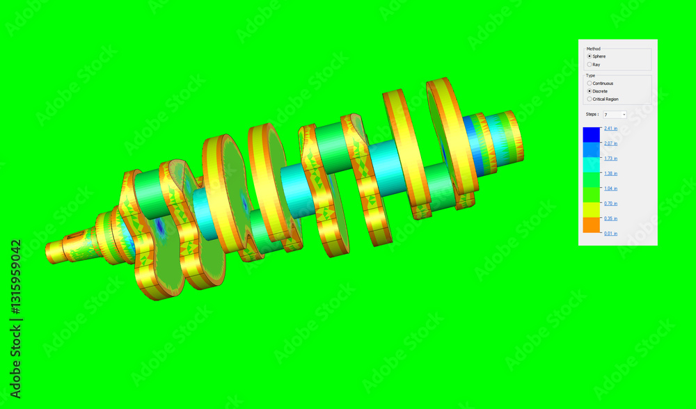 Finite Element Analysis, crankshaft technical drawing, illustration ...