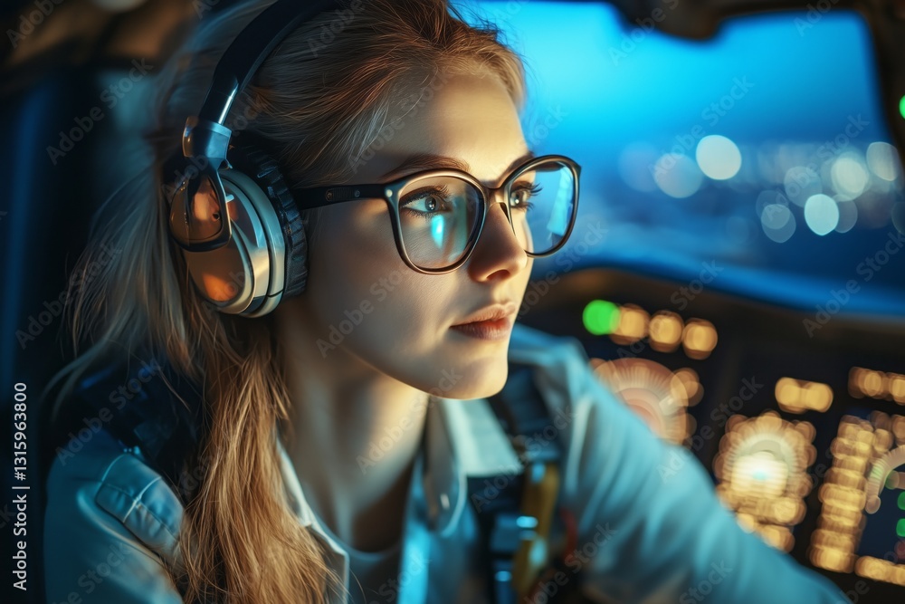 Pilot training session cockpit digital art night close-up aviation ...