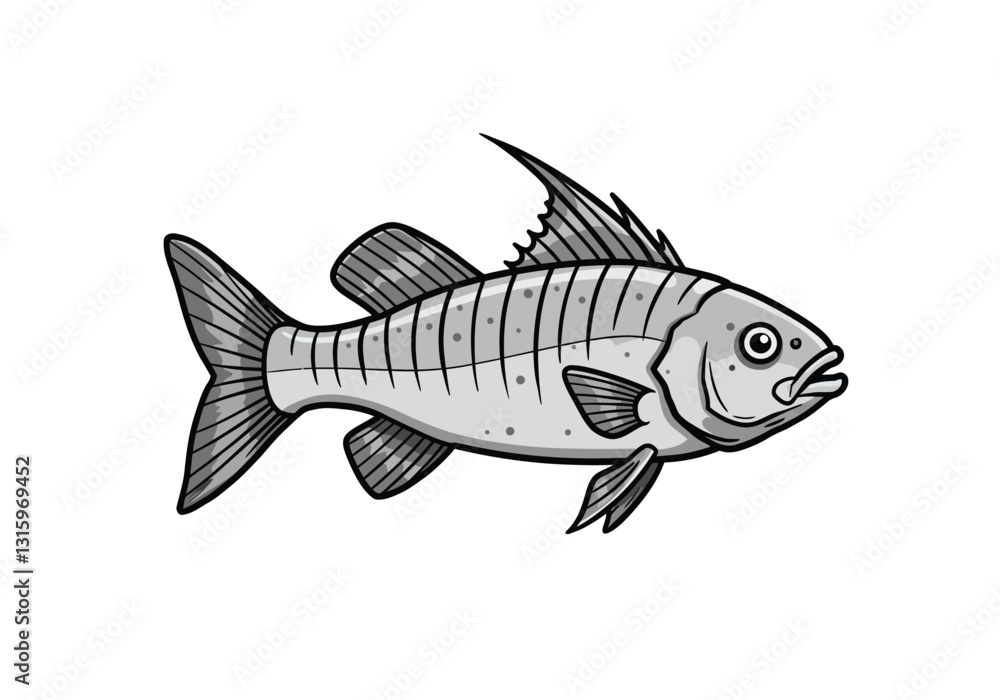 Bone fish clip art. This image shows a detailed, monochromatic ...