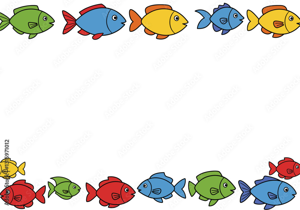 Fish border clip art. Colorful fish in various sizes and hues forming a ...