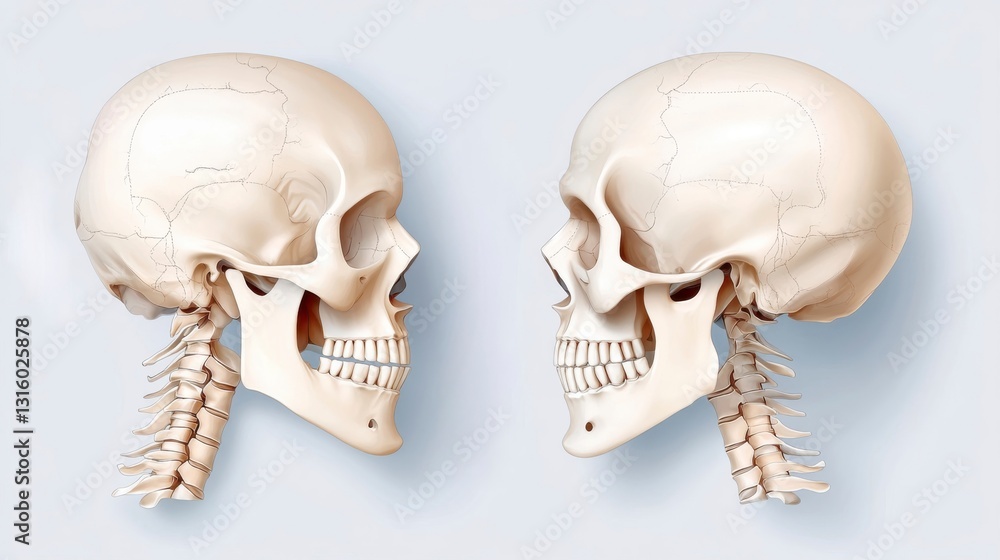 osteology diagrams concept Human skull model displayed from two angles ...