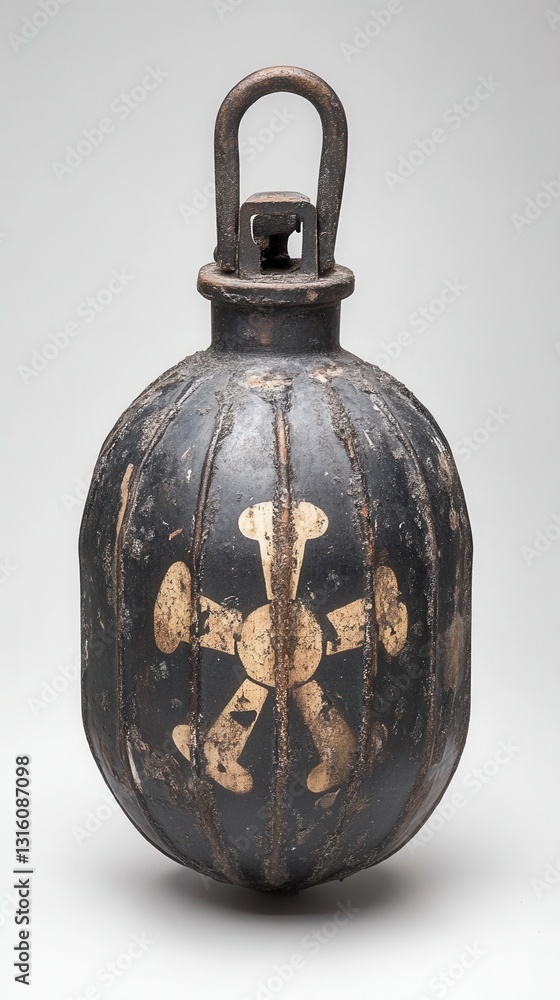 Black grenade with off white markings, detailed texture, studio shot ...