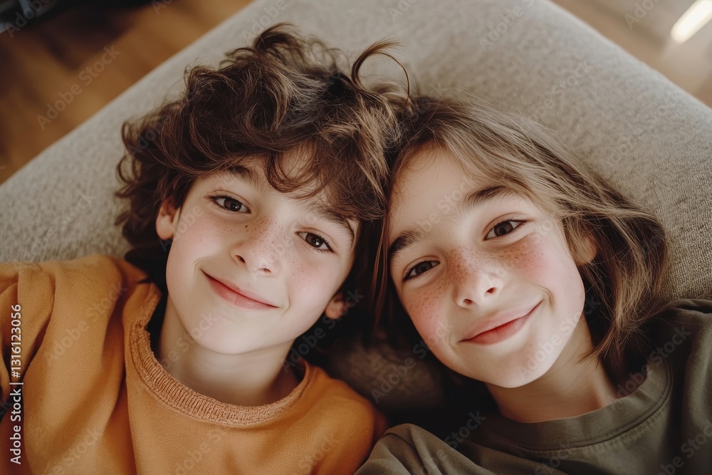 Family friends, smile and children portrait of siblings with happiness ...