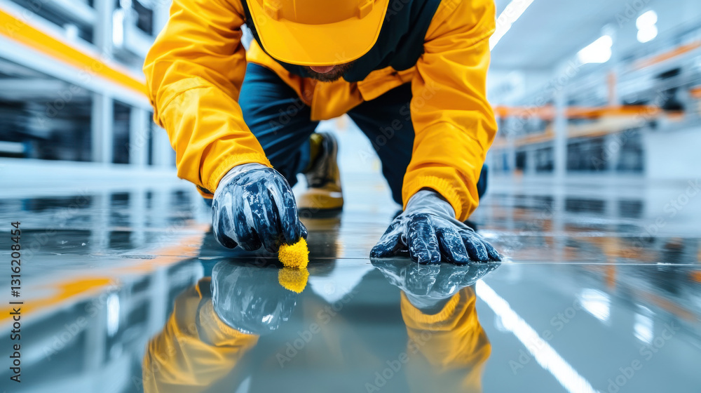 Pudding factory, A worker tests factory equipment for hygiene using ...
