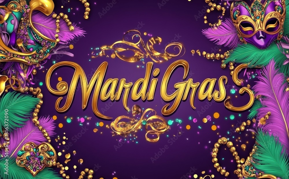 The text Mardi Gras Carnival is written in an elegant script font with ...