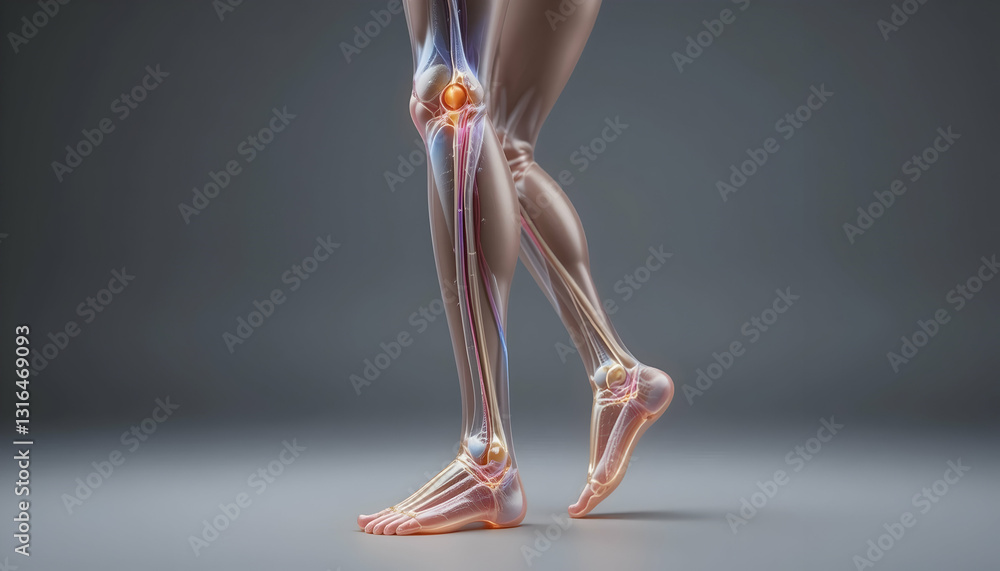 Legs Anatomy Illustration Showing Bones and Vessels While Walking Stock ...