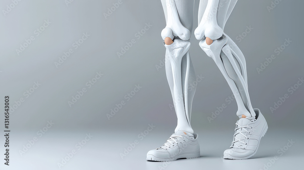 3D medical illustration of knee joint with ligaments and muscles ...