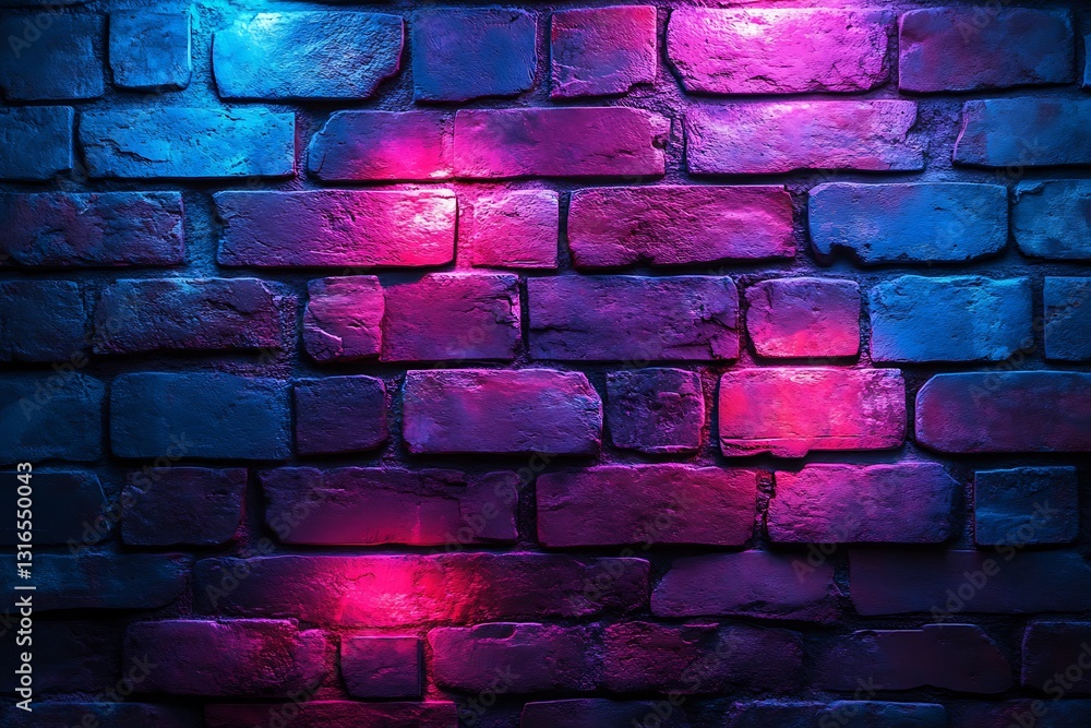 Neon Brick Wall Texture Glowing Purple and Blue Brick Background Stock ...