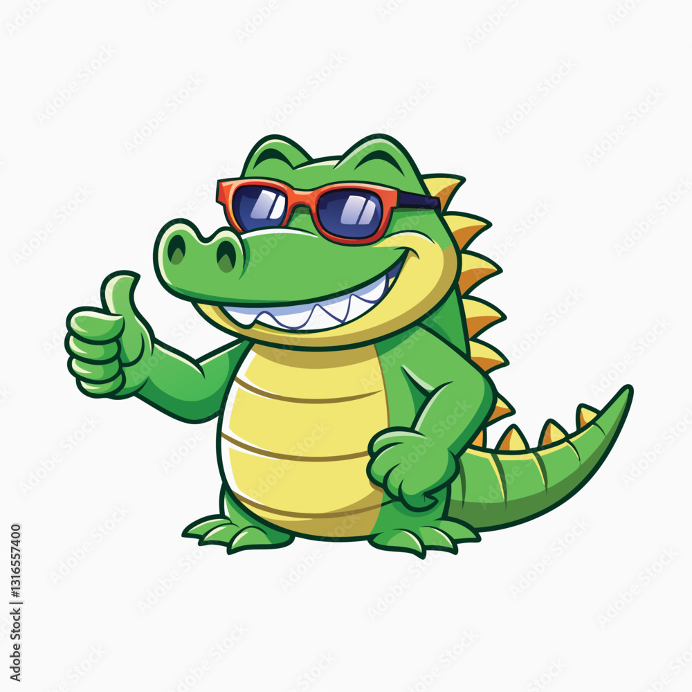 Happy green cartoon crocodile or alligator showing giving thumbs up ...