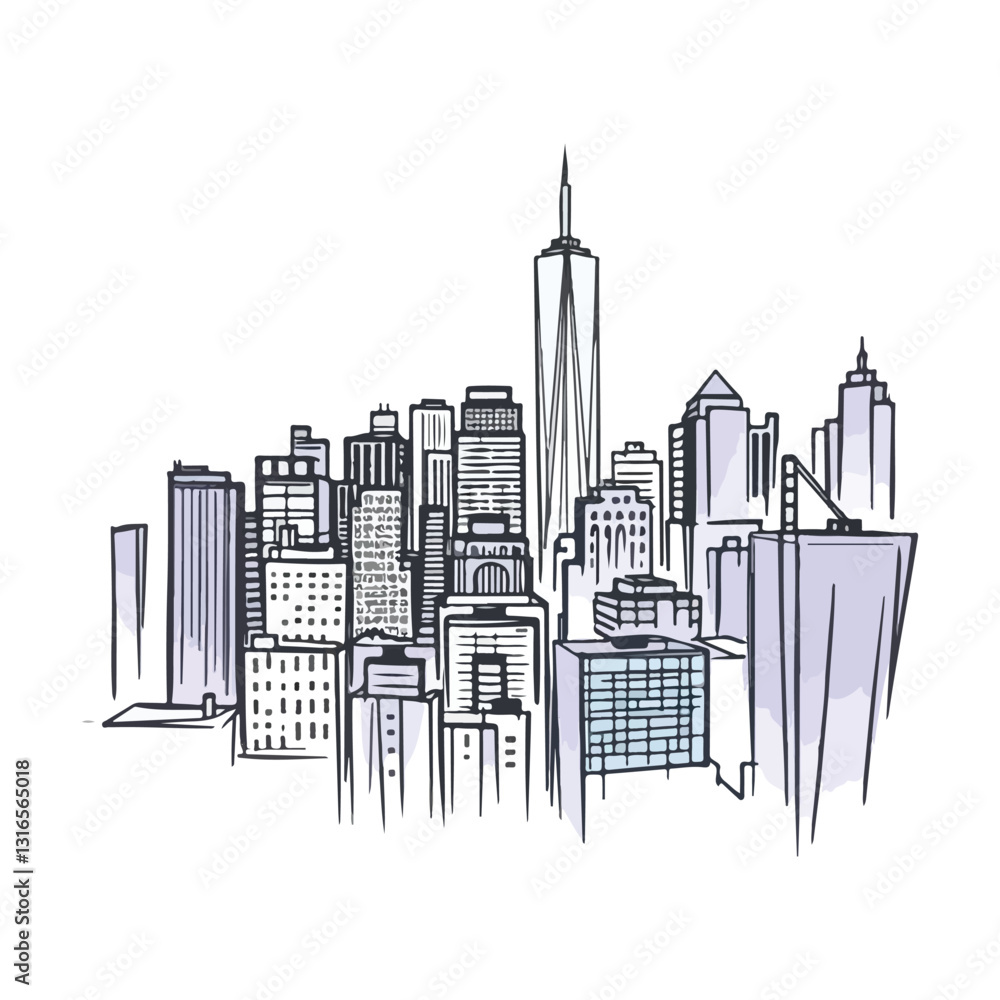 A minimalist New York City metropolis drawing, executed as a sketch ...