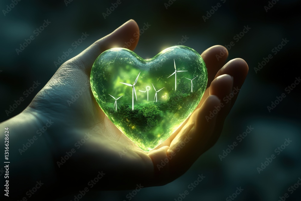 Hand of human holding green earth with the icon of Environment for ESG ...