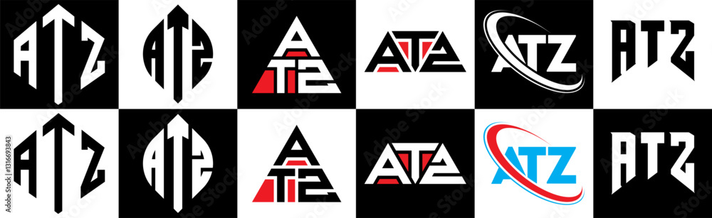 ATZ letter logo design in six style. ATZ polygon, circle, triangle ...