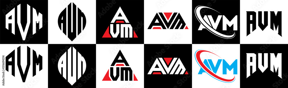 AVM letter logo design in six style. AVM polygon, circle, triangle ...