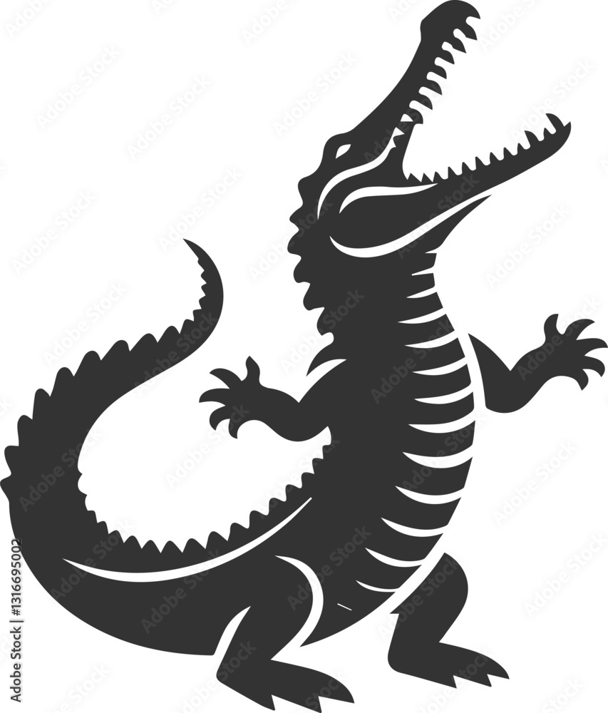 Crocodile standing on its hind legs and mouth wide open vector ...